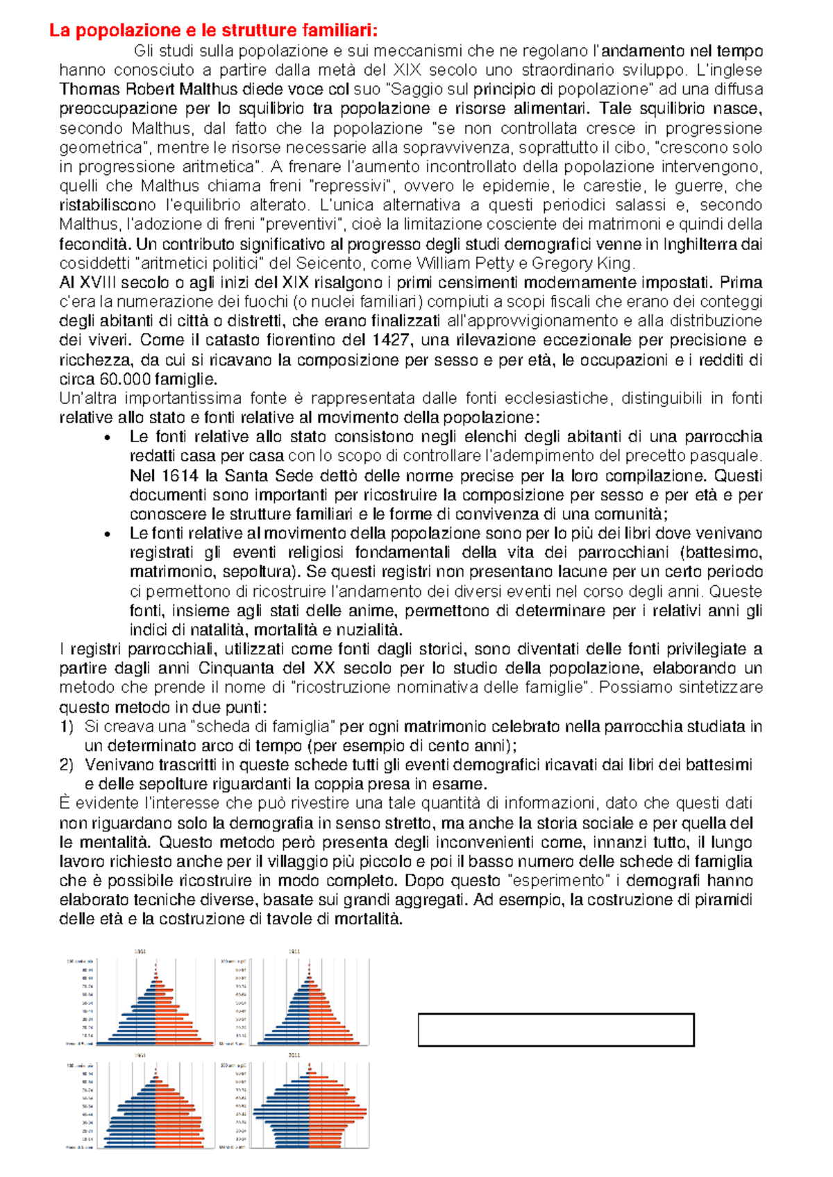 La popolazione e le strutture familiari - L’inglese Thomas Robert ...