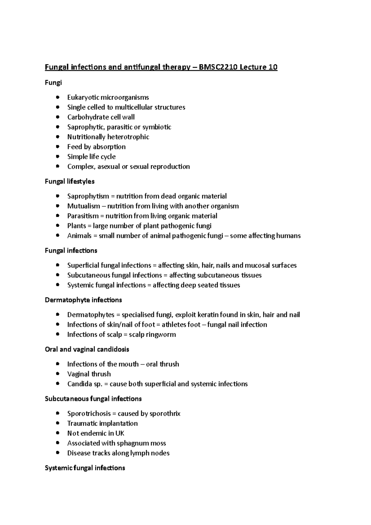 Lecture 10 - Fungal infections and antifungal therapy - Fungal ...