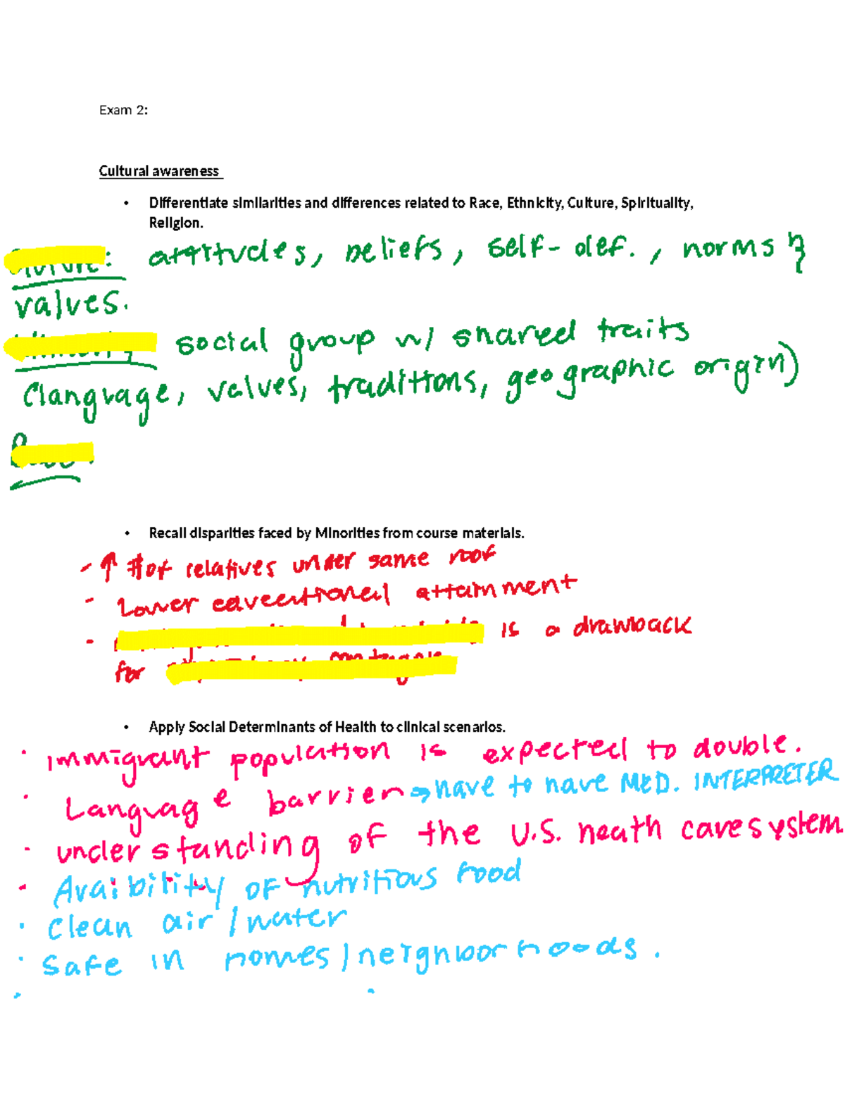 HA Exam 2 Outcomes - STUDY GUIDE - Exam 2: Cultural awareness ...