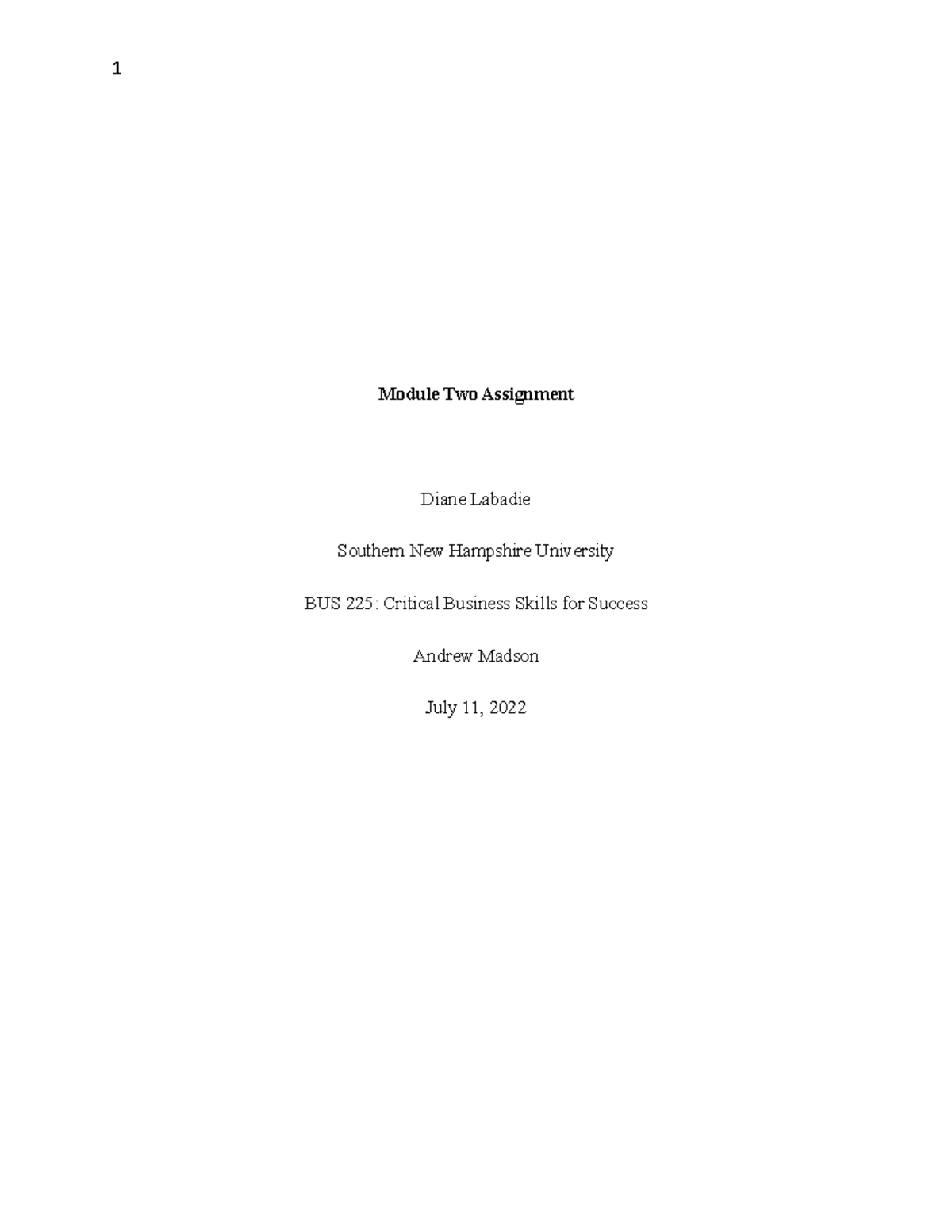 BUS225 Module Two Assignment - Module Two Assignment Diane Labadie ...