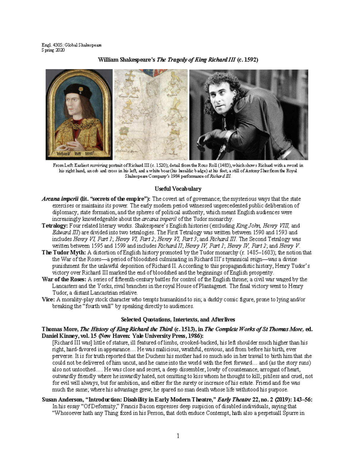 Week 7 Richard III Handout - Warning: TT: undefined function: 32 Engl ...