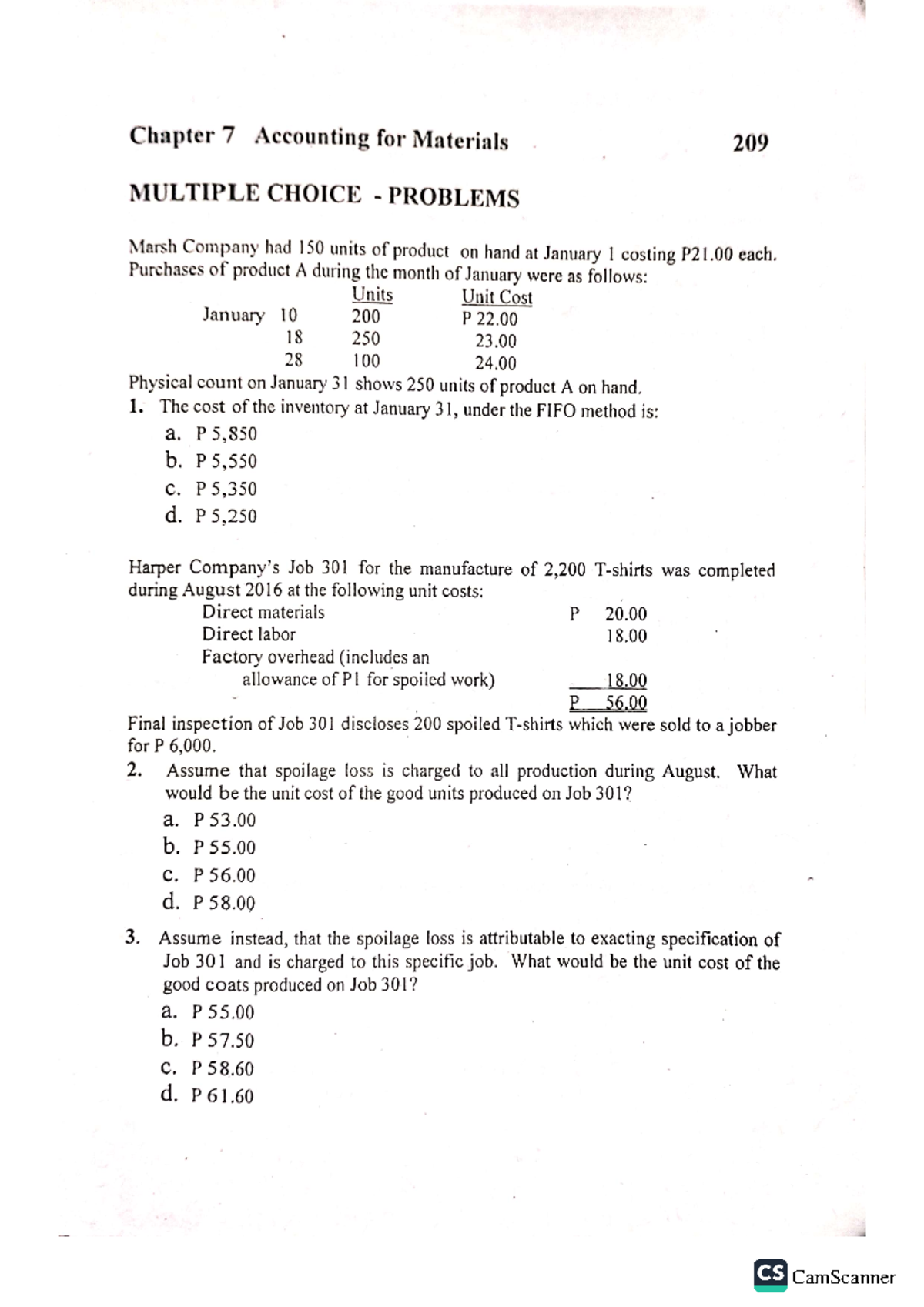 Chapter 7 Multiple Choice - Problems - Cost Accounting and Control ...
