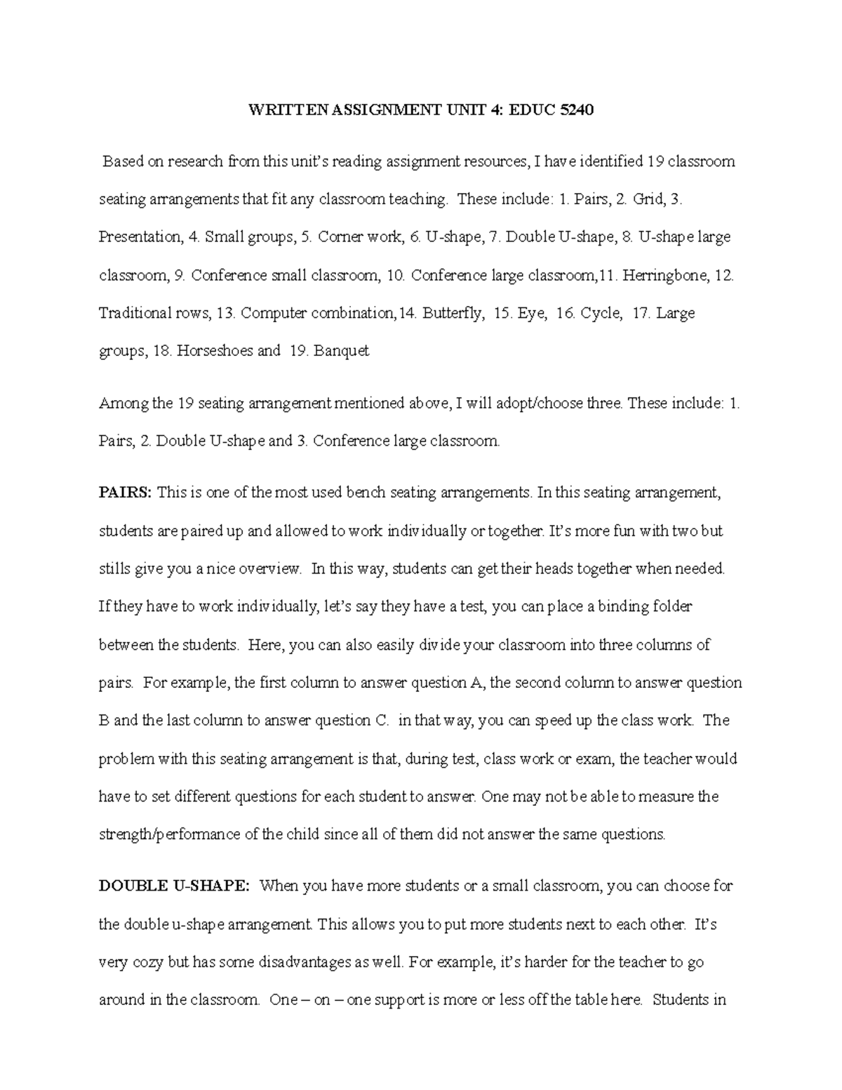 Written Assignment Unit 4 - EDUC 5240 - UoPeople - Studocu