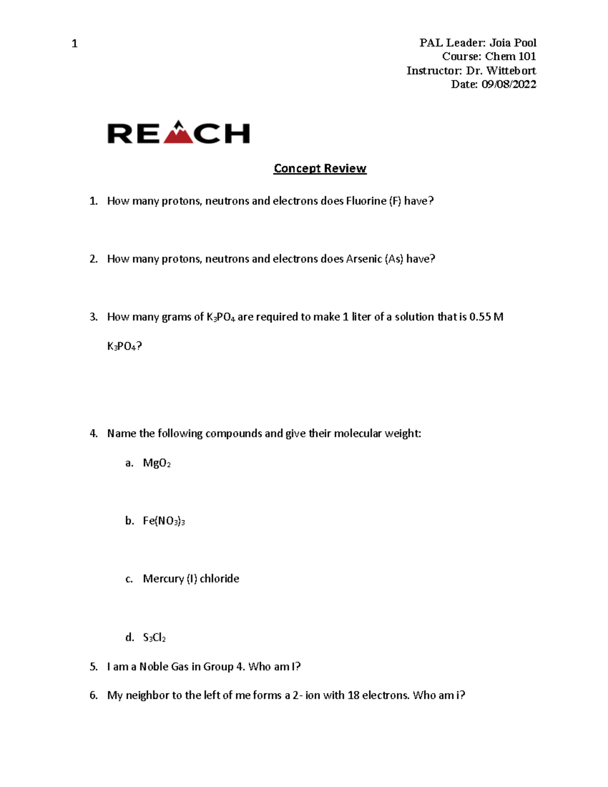 Worksheet #4 - ALL OF THEM ARE PAL SESSIONS NOTES! - PAL Leader: Joia ...