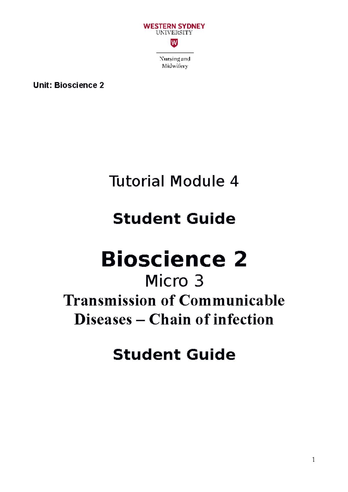 Module 4 Tutorial- Transmission of communicable diseases - Tutorial ...