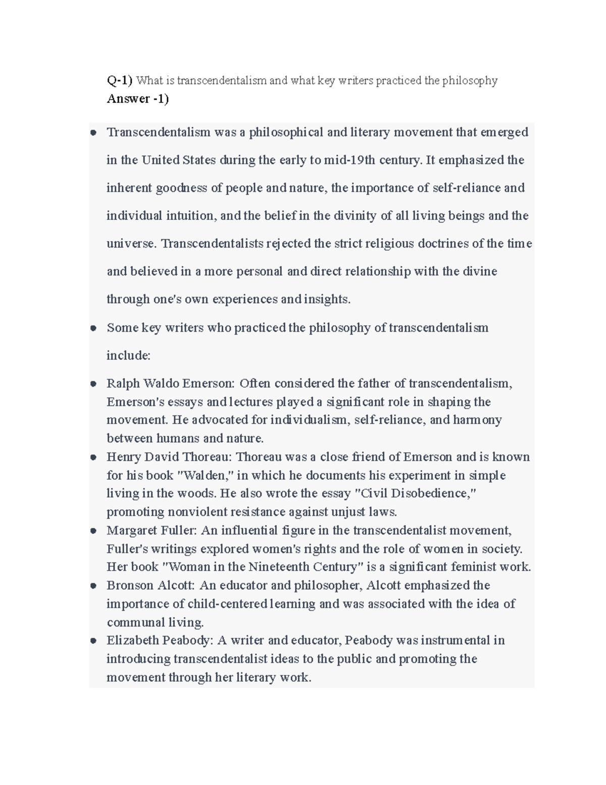 Assignment American Literature - Q-1) What is transcendentalism and ...