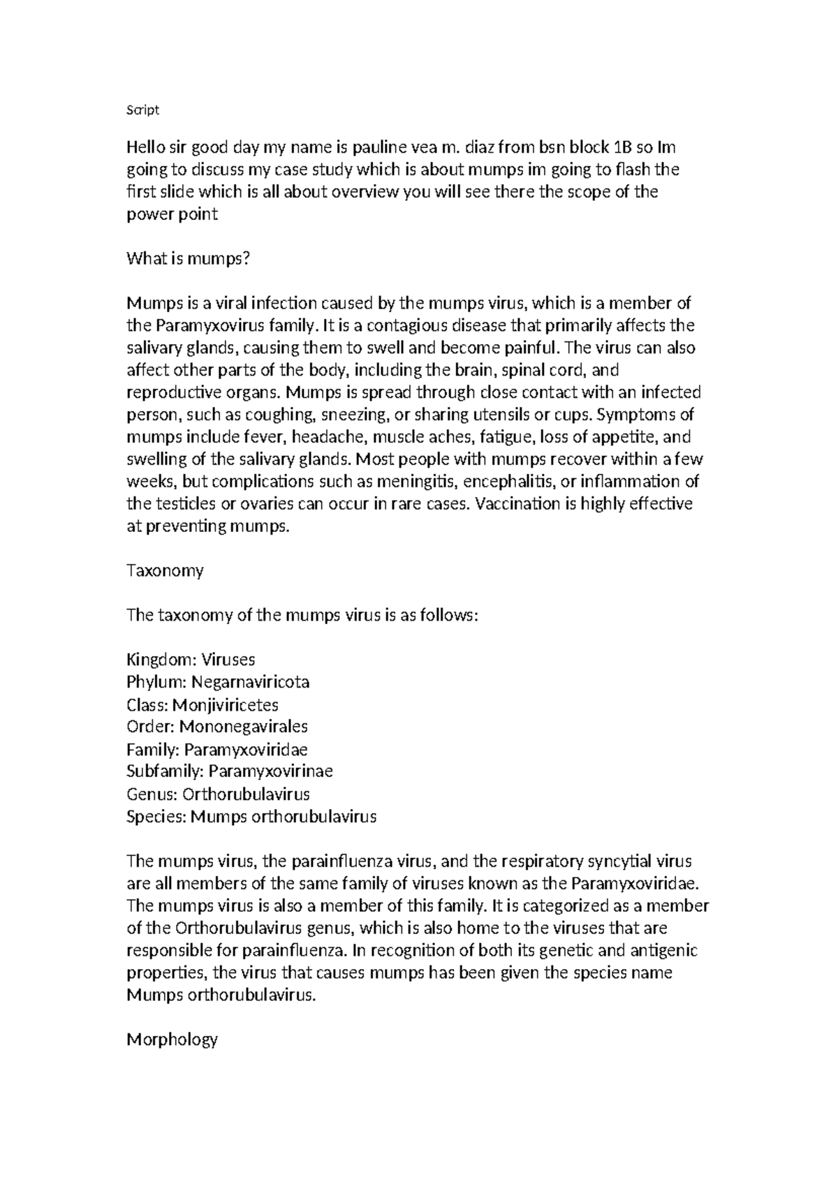 Script - Script Hello sir good day my name is pauline vea m. diaz from ...