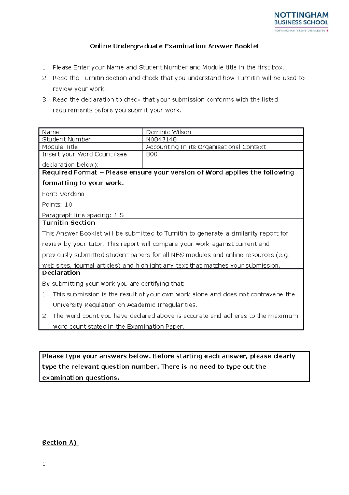 NBS UG Online Examination Answer Booklet - Online Undergraduate ...