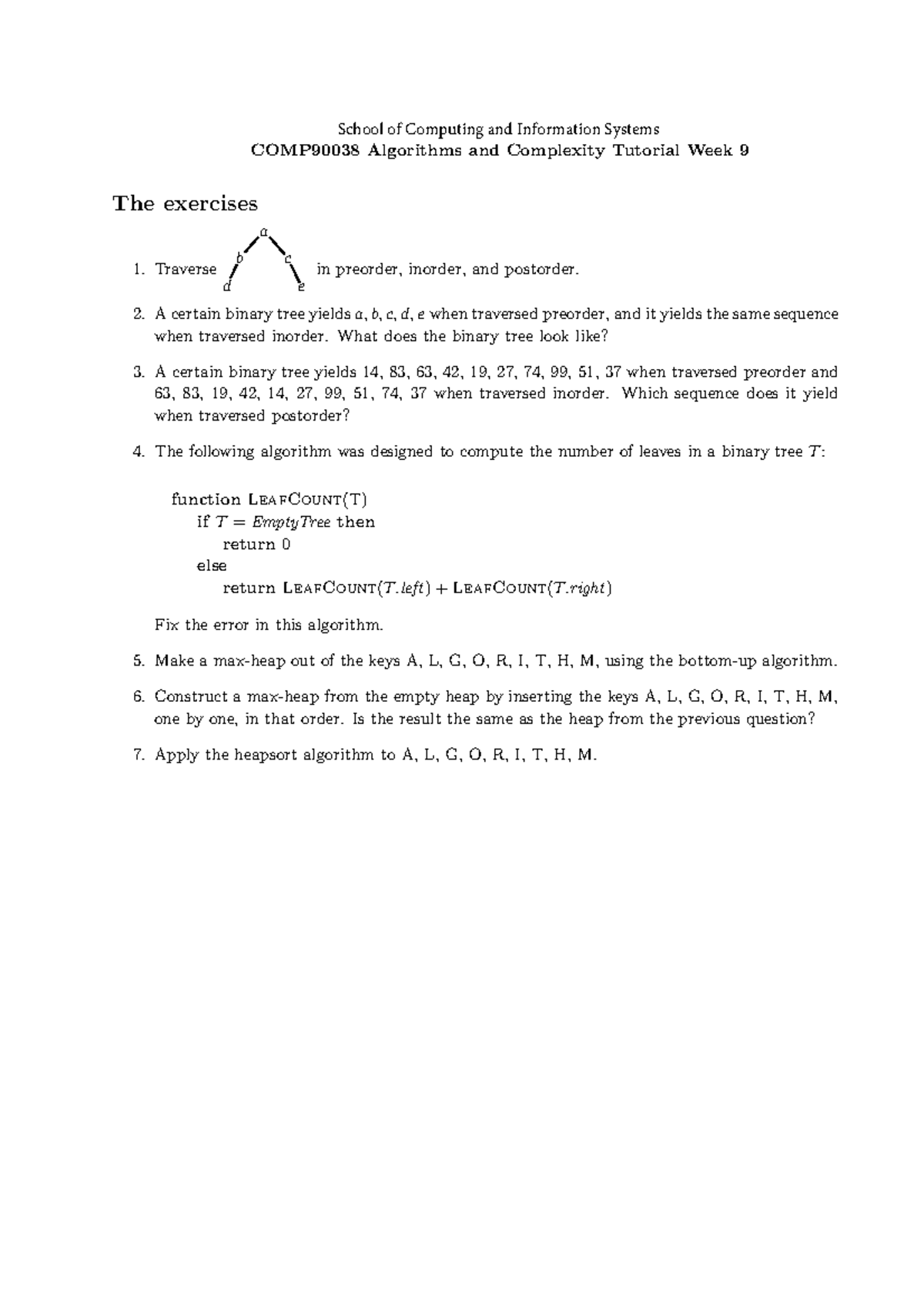 Tute-09 - TUTORIAL WEEK 9 - School of Computing and Information Systems COMP90038 Algorithms and ...