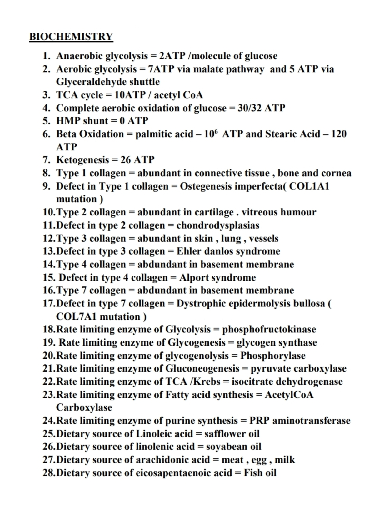 Biochemistry - One liners for MCQ preparation - Medicine - Studocu