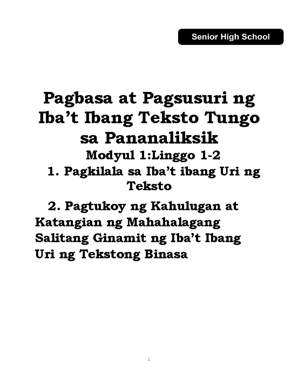 Panana Week 1 2 - pagbasa quarter 1 module 1 and 2 grade 11 - Pagbasa ...