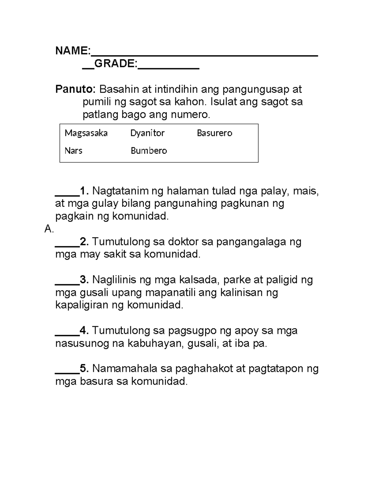 PRACTICE QUIZ FOR APAN - NAME ...