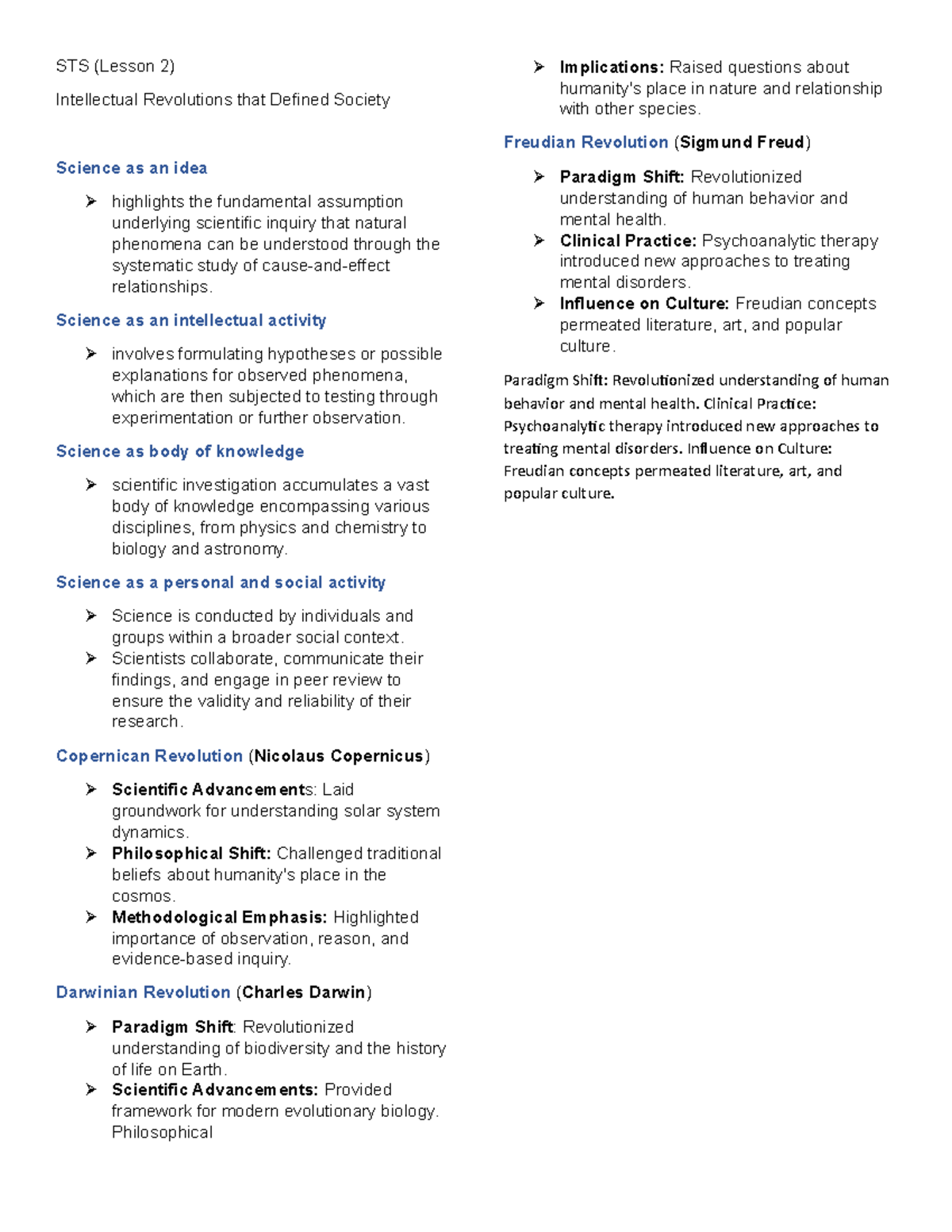 STS - L2 - STS (Lesson 2) Intellectual Revolutions that Defined Society Science as an idea - Studocu