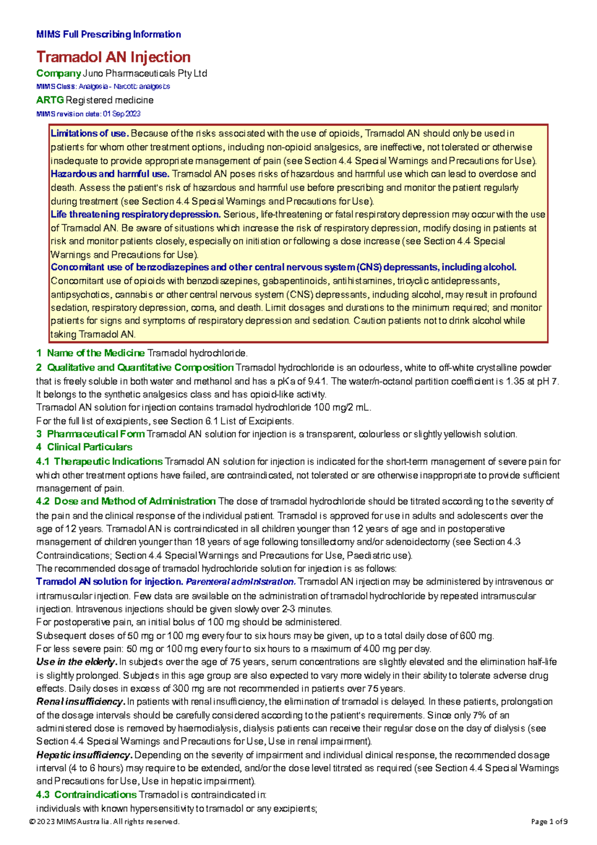 Tramadol - Meds - MIMS Full Prescribing Information Tramadol AN ...