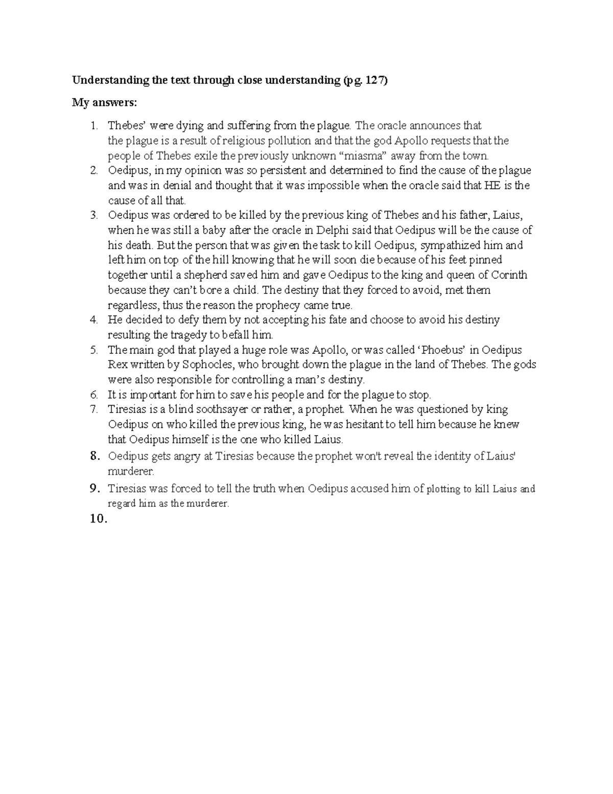 Oedipus Activity - Understanding the text through close understanding ...