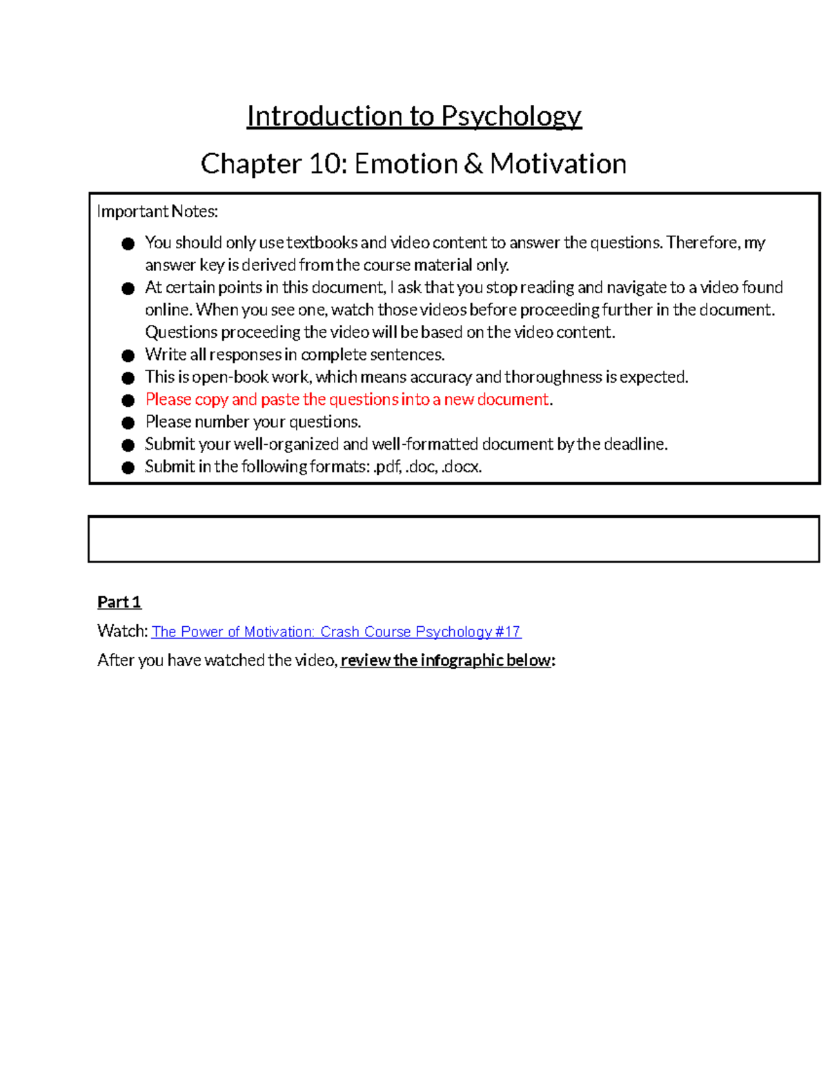 Emotions and Motivation - Introduction to Psychology Chapter 10: Emotion & Motivation Important ...