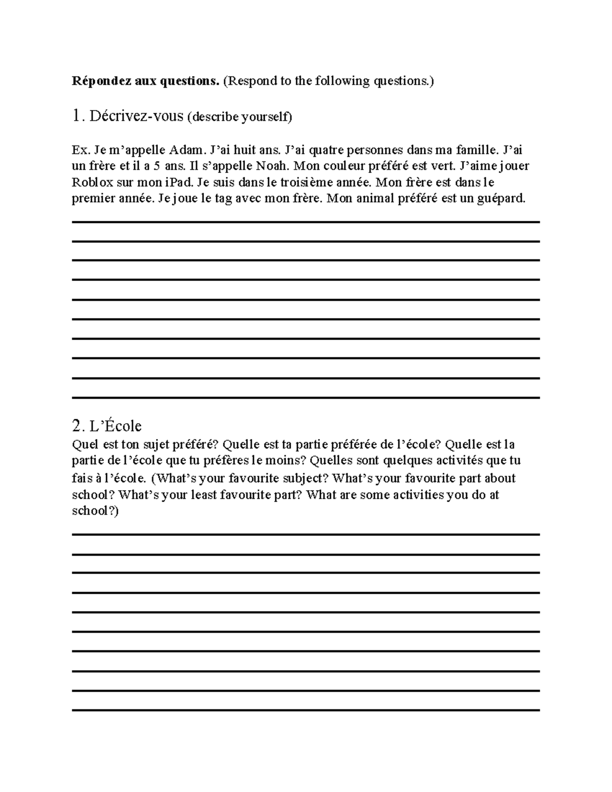 French work - practice - Répondez aux questions. (Respond to the ...