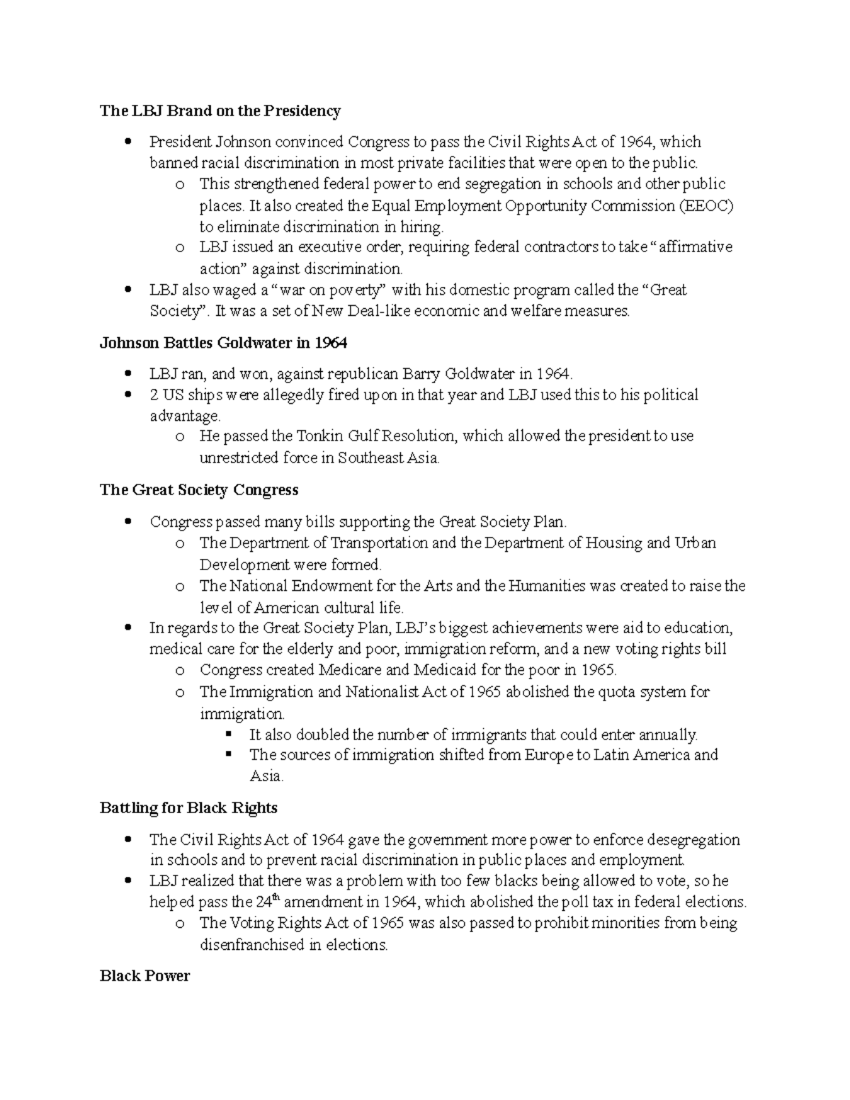 Ch. 37 Notes - The LBJ Brand on the Presidency President Johnson ...