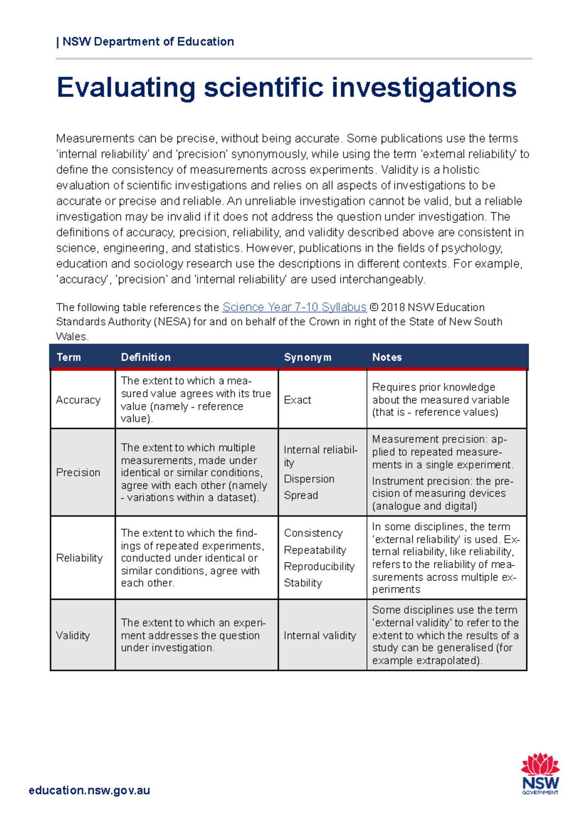 Evaluating scientific investigatiaons abridged - | NSW Department of ...