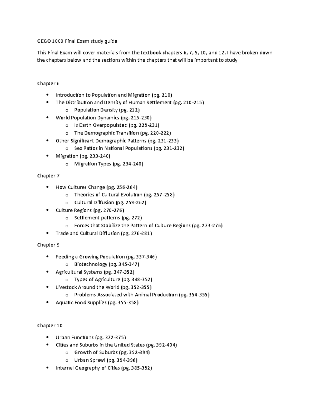 Final Exam Study Guide GEOG1000 - GEGO 1000 Final Exam study guide This ...