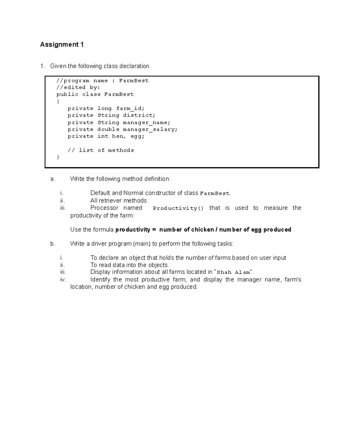 Asg1Farm Best - This assignment is individually graded. - Assignment 1 ...
