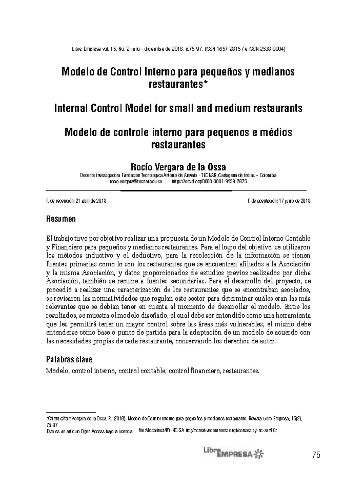 Libreempresa,+4+Modelo+de+Control+Interno - 75 Modelo de Control Interno para pequeños y ...