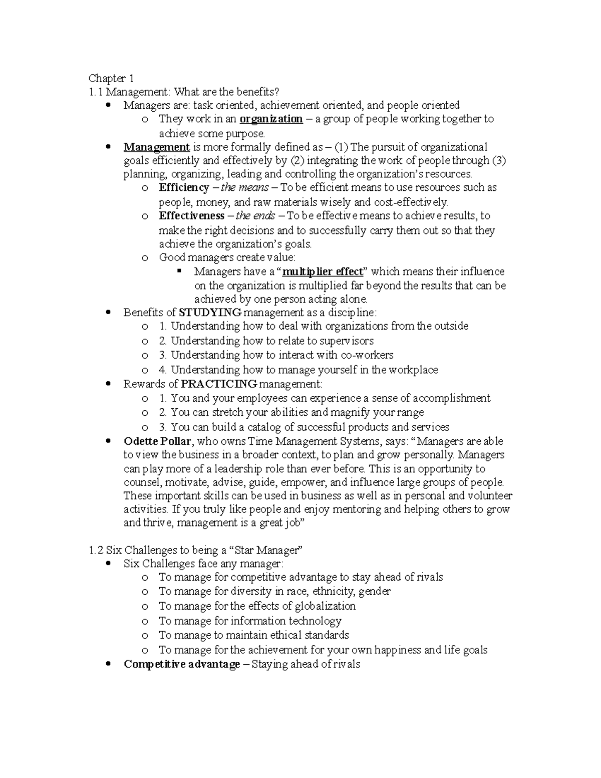 Management 201 - Learning Block 1 - Principles Of Mgt - Chapter 1 1 ...