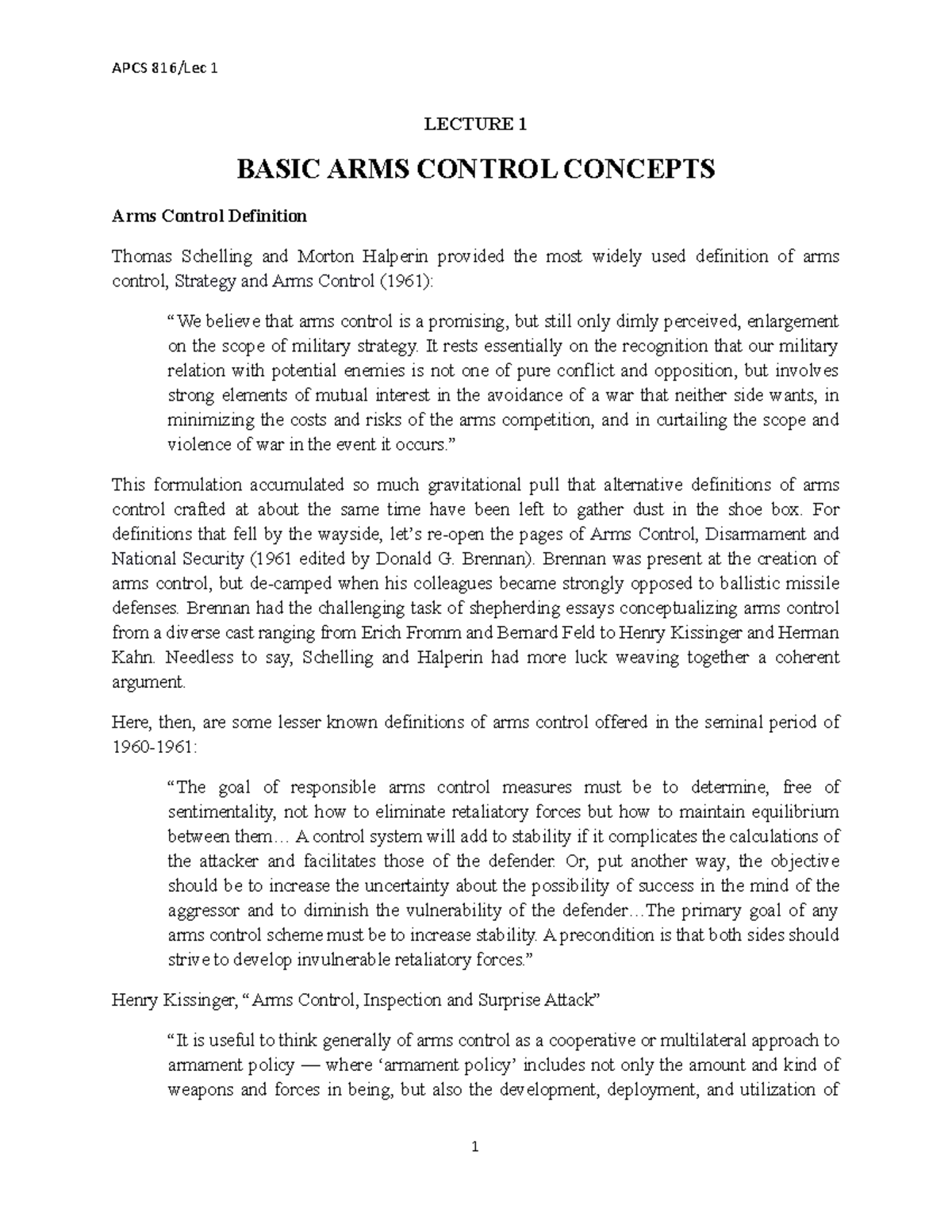 APCS 816 Lec 1 - international relations - APCS 816/Lec 1 LECTURE 1 ...