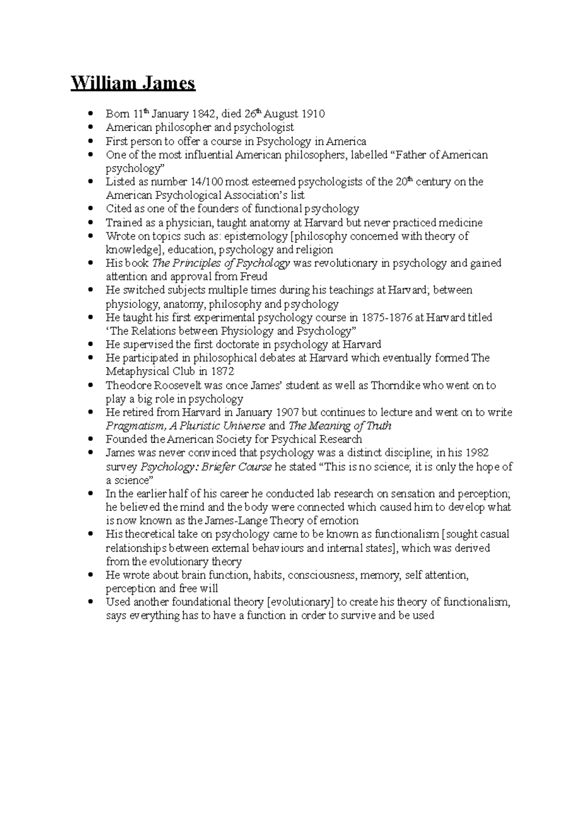 William James week 1 homework - William James Born 11th January 1842 ...