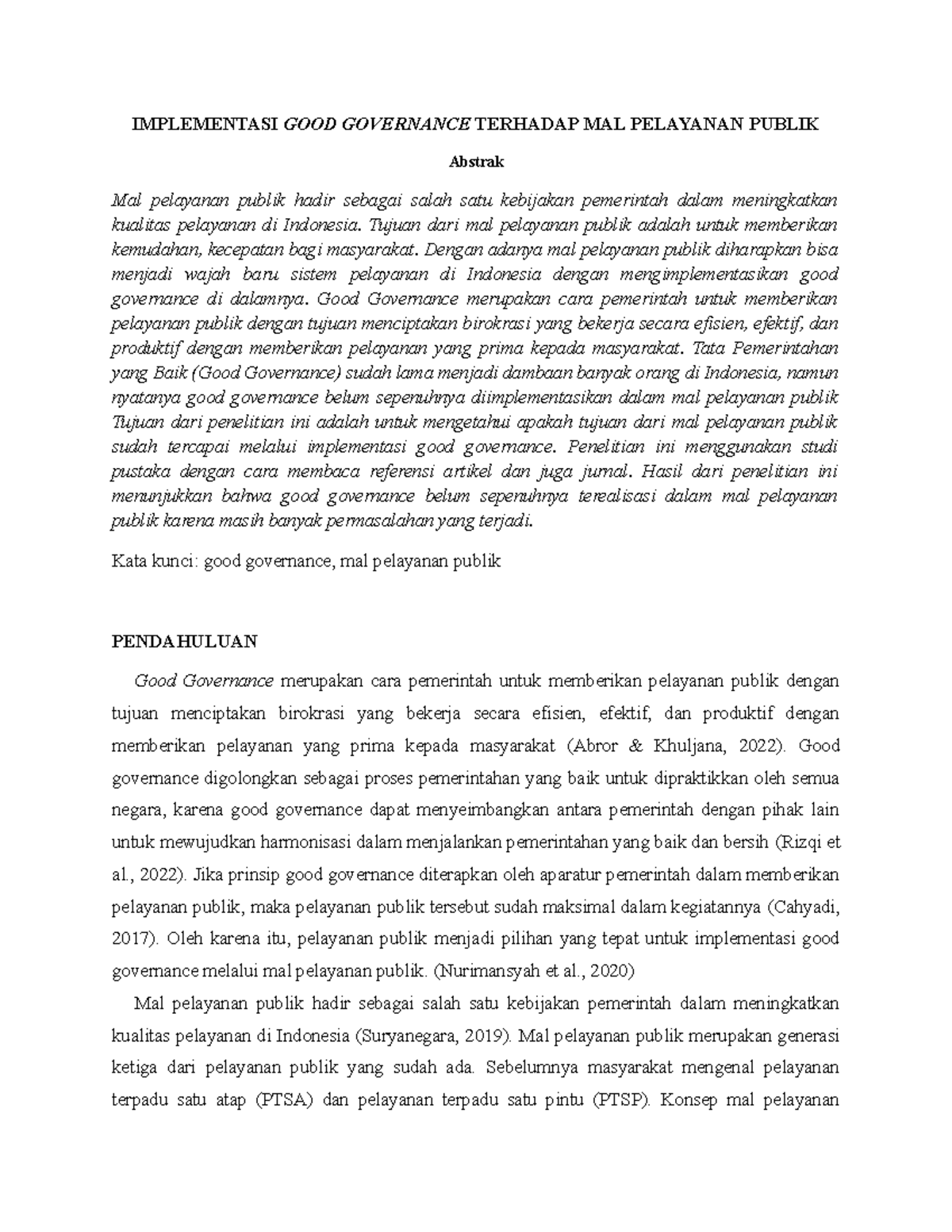 Artikel Jurnal Implementasi GOOD Governance Terhadap MAL Pelayanan Publik - IMPLEMENTASI GOOD ...
