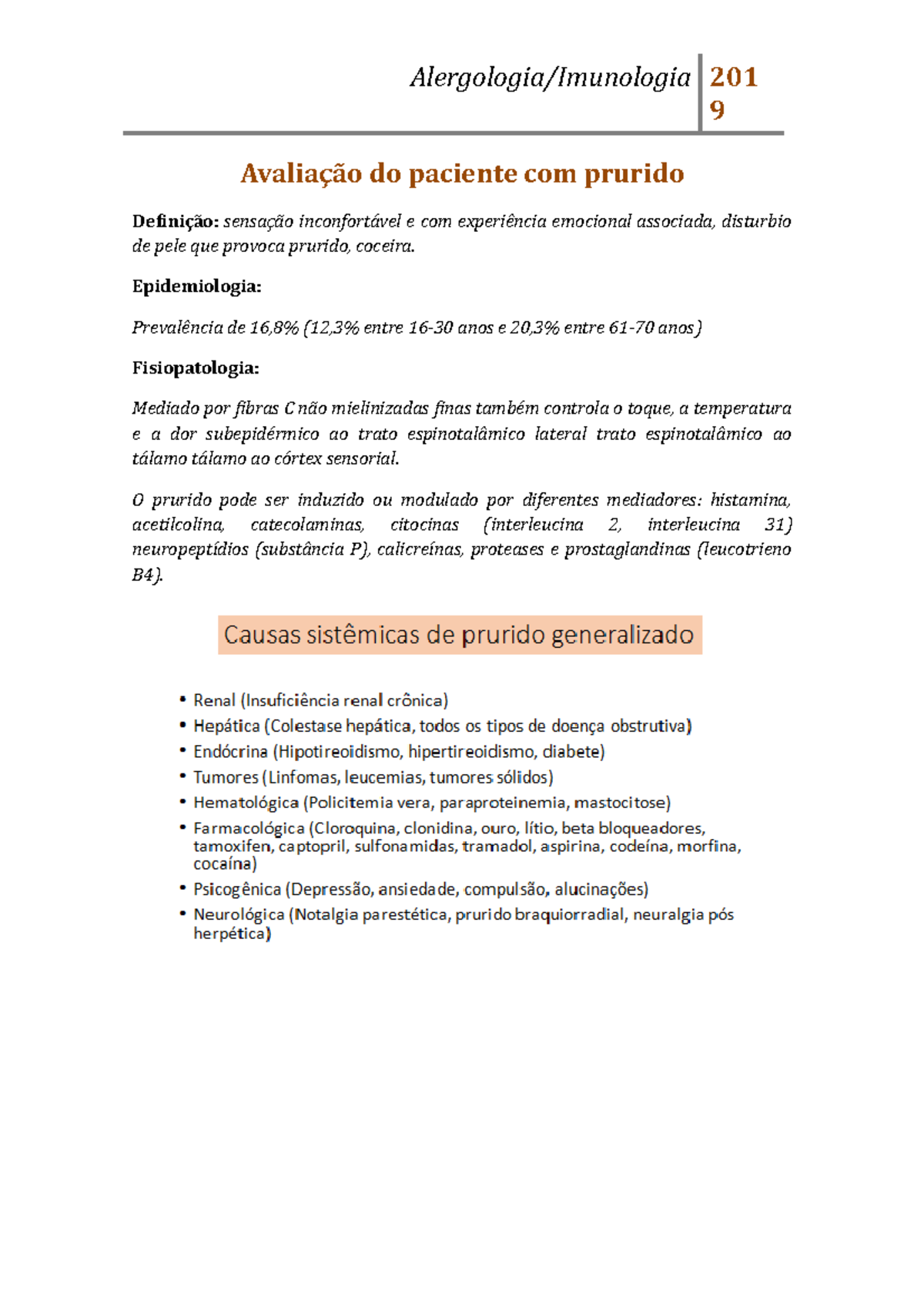 Avaliação do paciente com prurido - 9 Avaliação do paciente com prurido ...