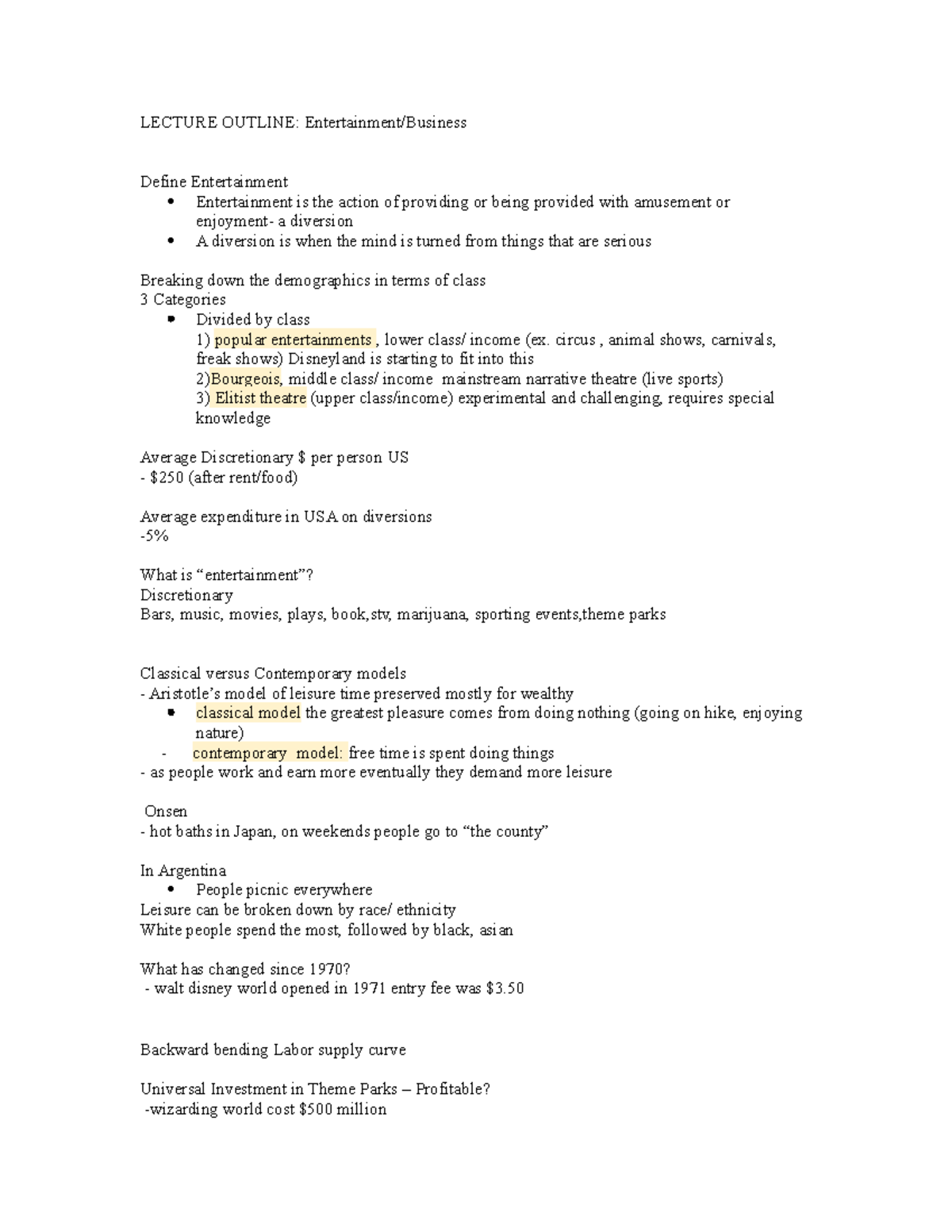 Lecture Entertainment Economics - LECTURE OUTLINE: Entertainment ...