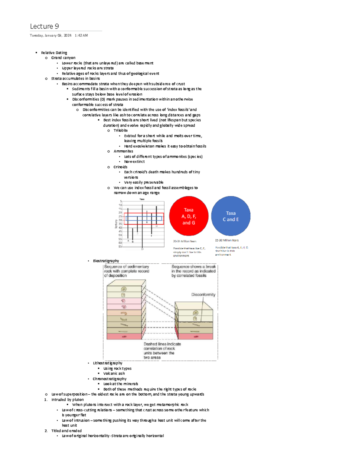 Planet Earth Notes - 9 (Geologic Time) - Lecture 9 Tuesday, January 09 ...