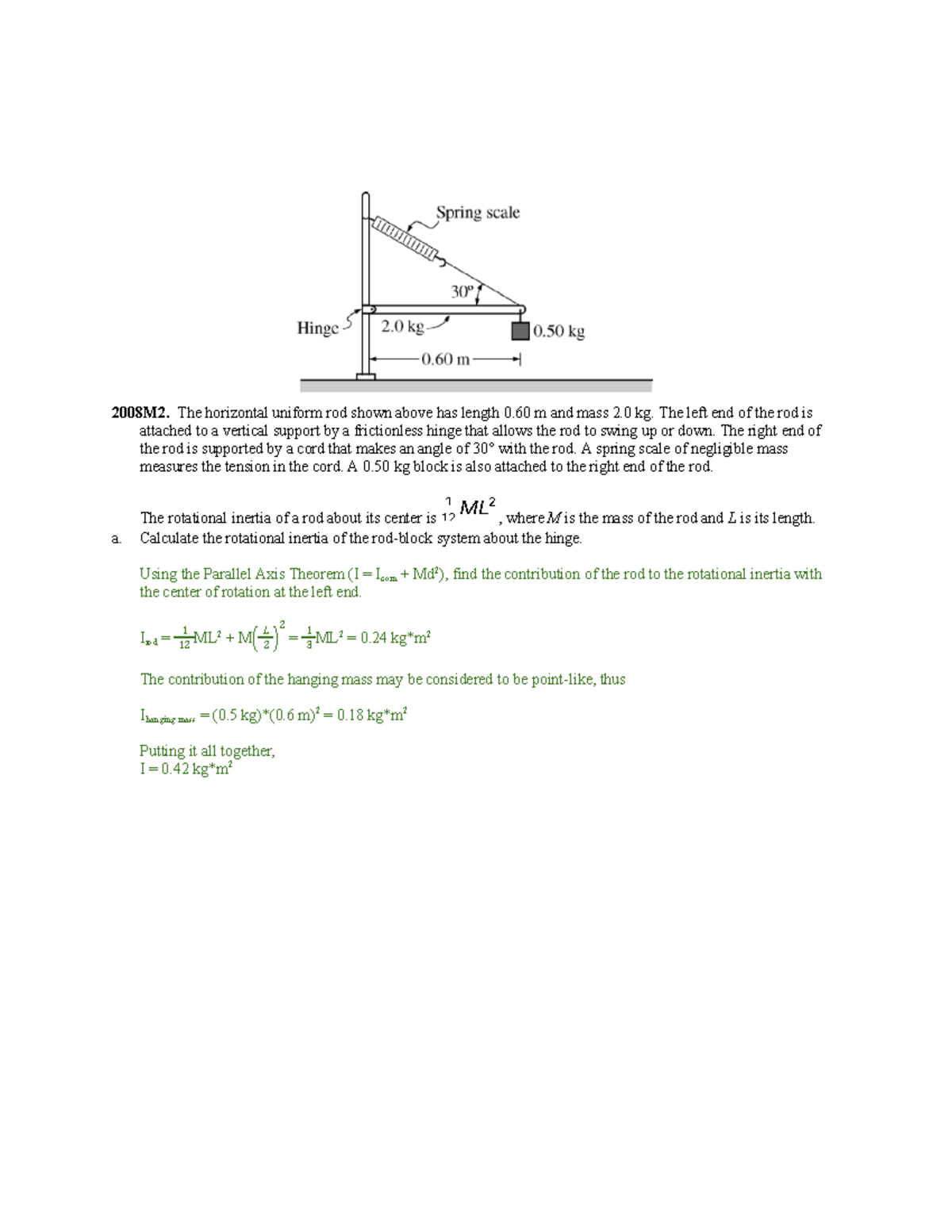 Rotational Energy and Dynamics Ans Key FR practice problems - 2008M2. The horizontal uniform rod ...