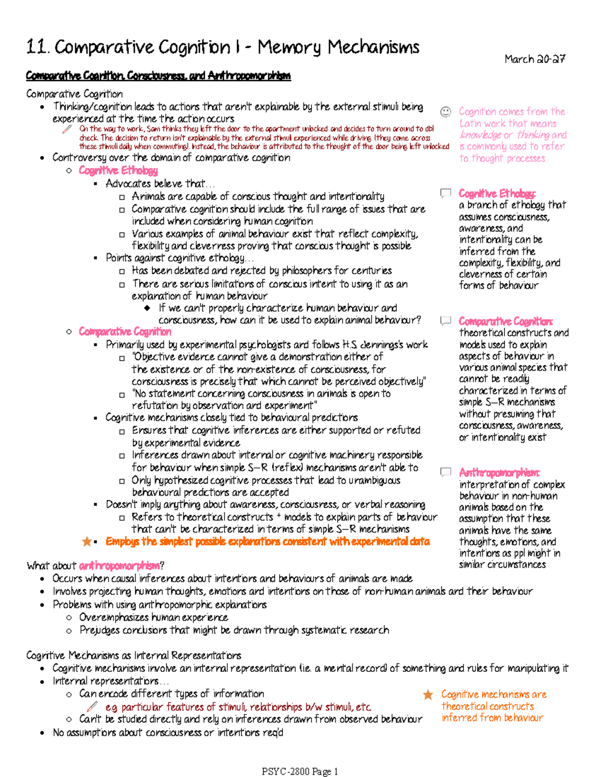 11 - Comparative Cognition I - Memory Mechanisms - March 20- 27 11. Comparative Cognition I ...