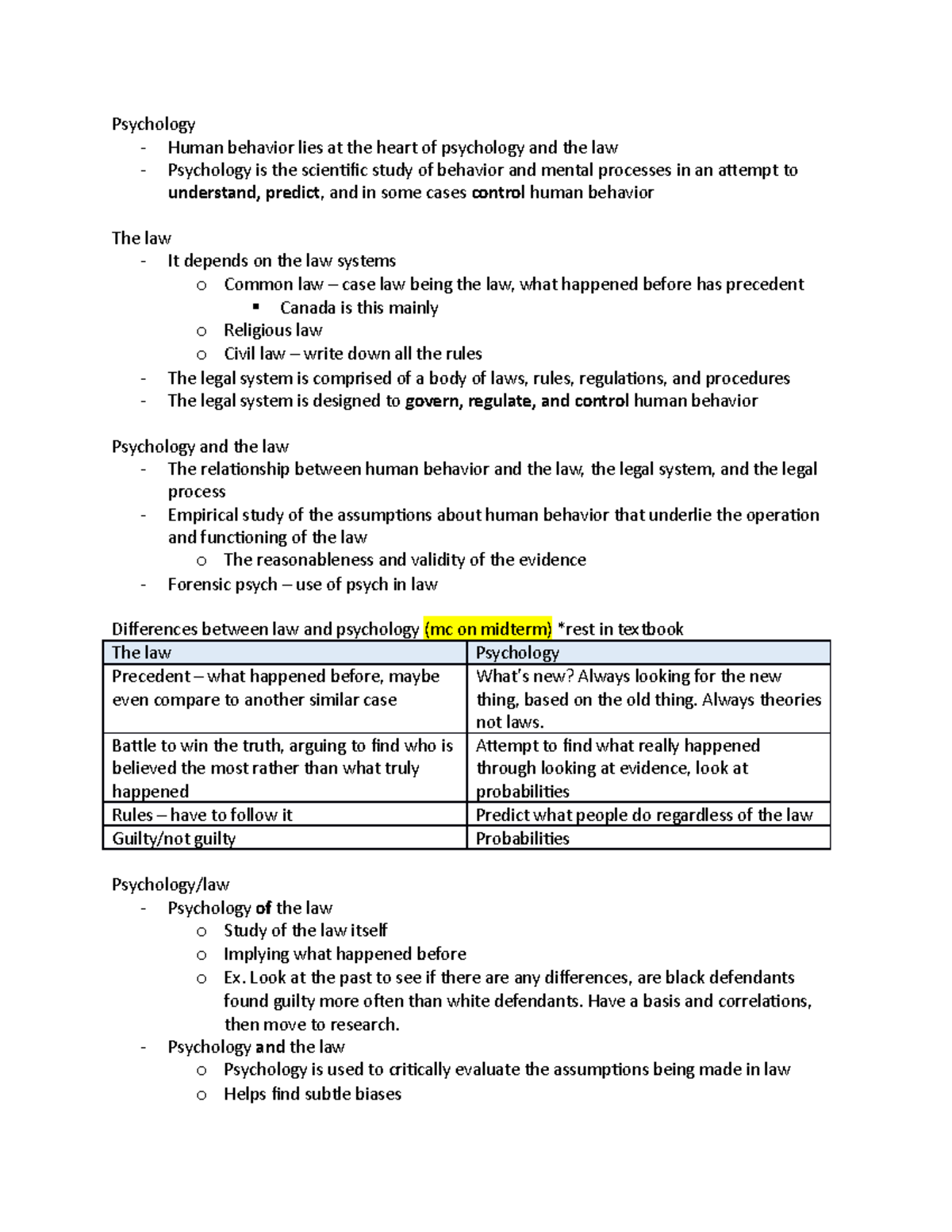 Midterm notes - Psychology - Human behavior lies at the heart of ...
