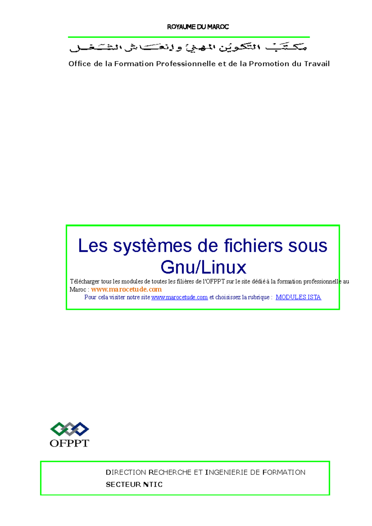 Les systemes de fichiers sous Gnu-Linux - ROYAUME DU MAROC Office de la Formation ...