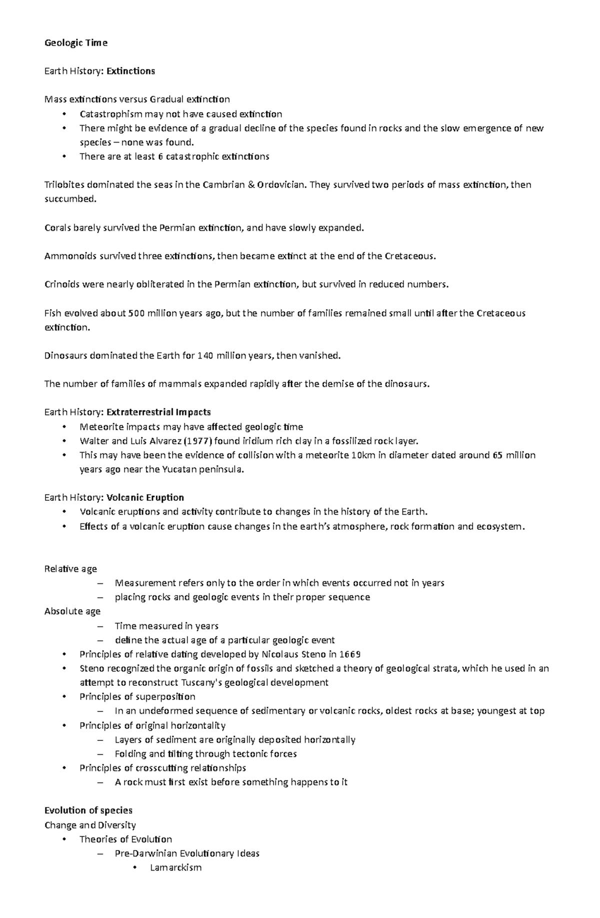 Geologic Time Handouts - Geologic Time Earth History: Extinctions Mass ...