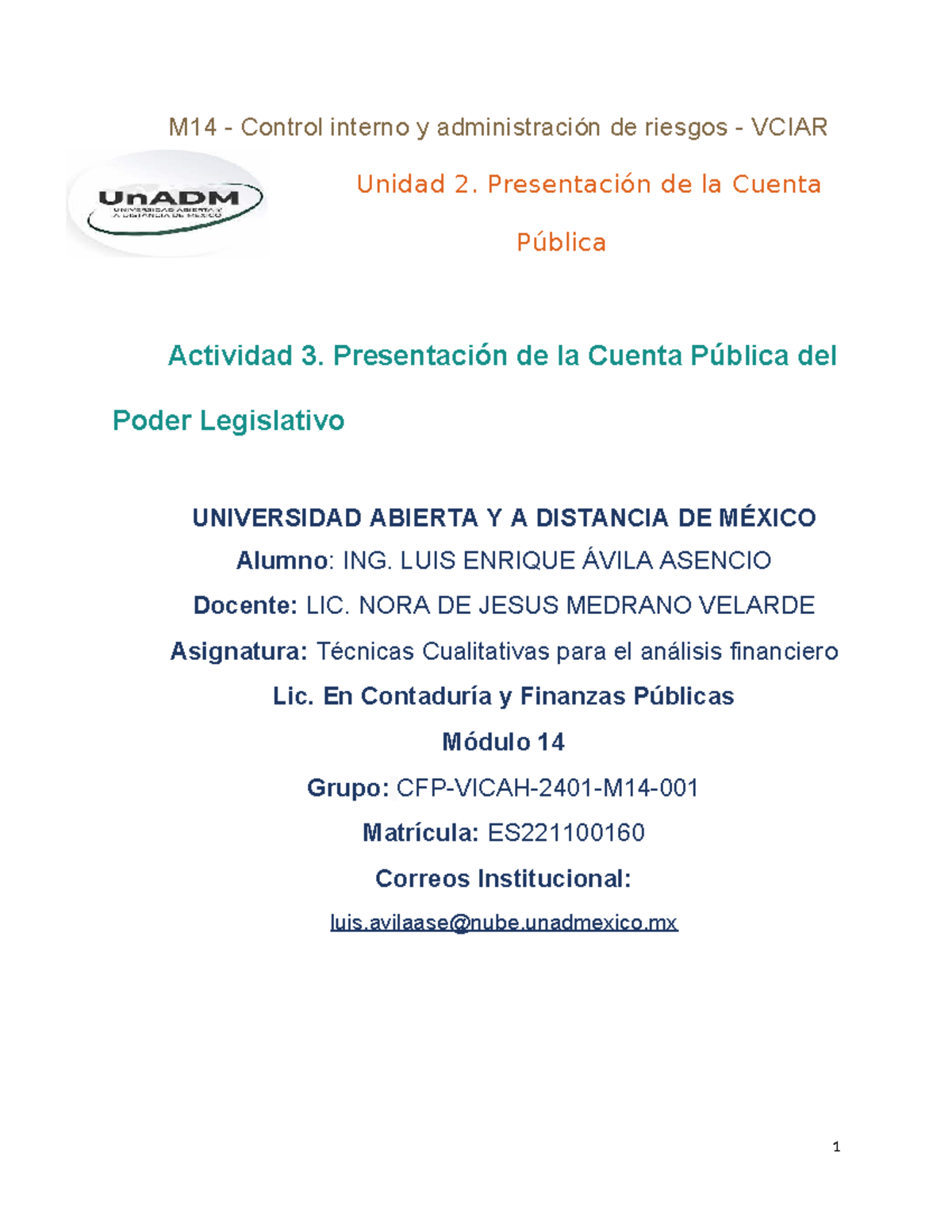 M14 U2 A2 Avilaal - M14 - Control interno y administración de riesgos ...