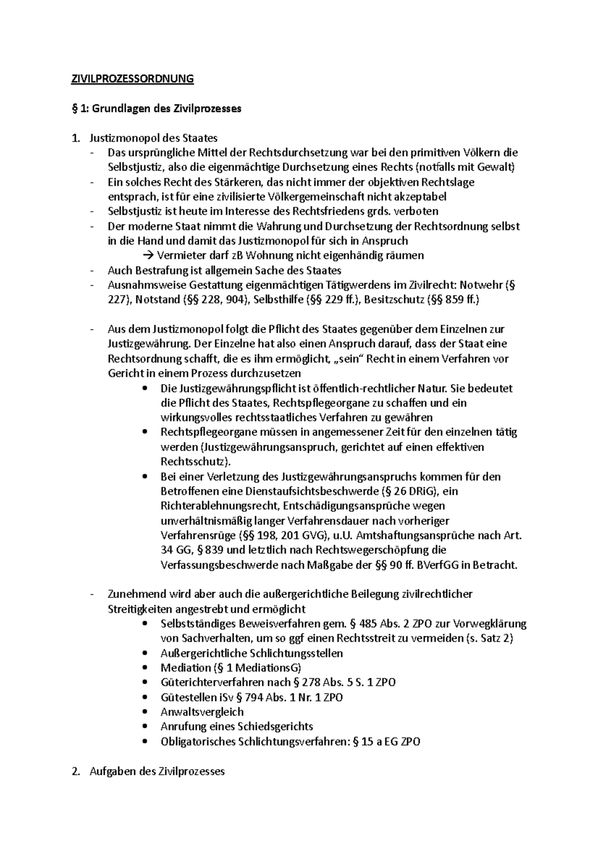 ZPO - text - ZIVILPROZESSORDNUNG § 1: Grundlagen des Zivilprozesses ...