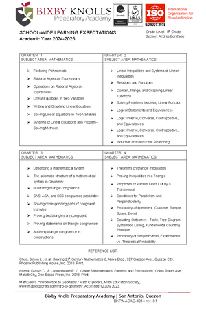 PE 8 SCHOOL-WIDE LEARNING EXPECTATIONS - SCHOOL-WIDE LEARNING ...