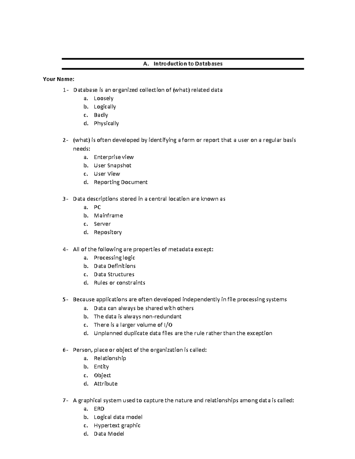 Module (5) Access Exercise - A. Introduction to Databases 1 - Database ...