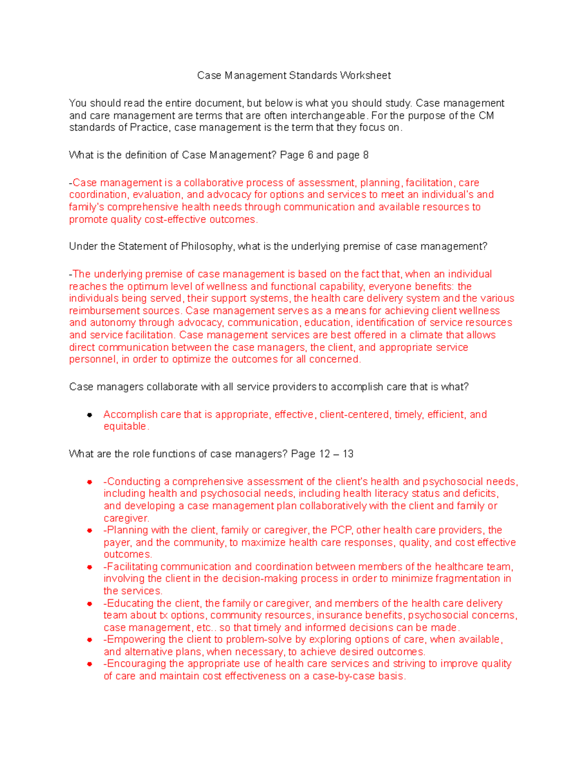 Case Management Standards Worksheets - Case management and care ...