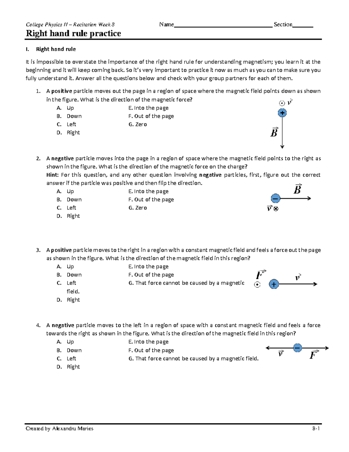 CP2 Recitation Week 8 - Right hand rule practice 2 - College Physics II ...