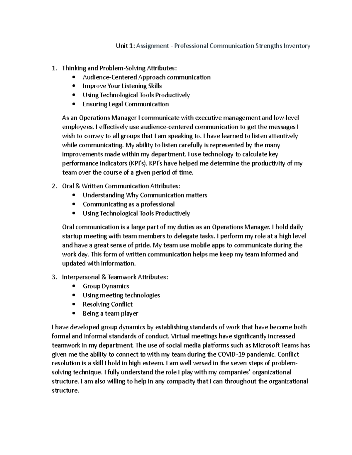 MG306 Unit 1 Prof Commo - Prof communications - Unit 1: Assignment - Professional Communication ...