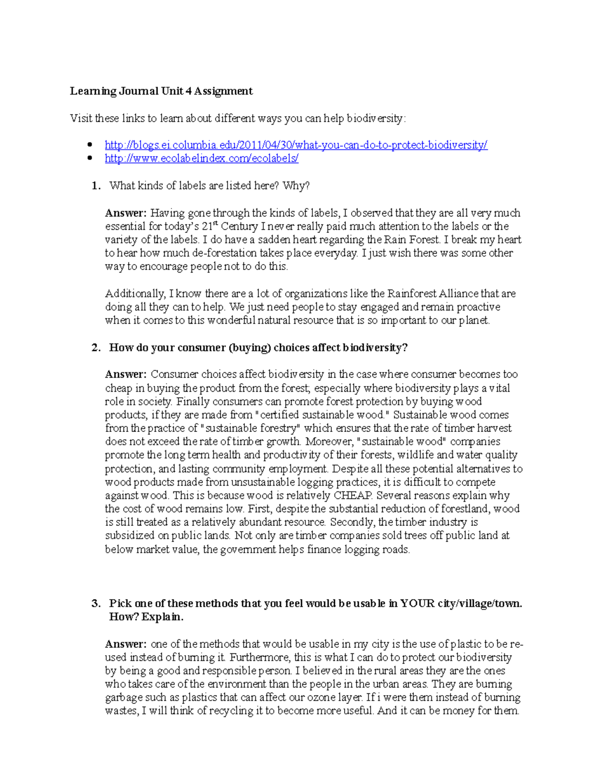 ENVS 1301 Learning Journal Unit 4 Assignment - Learning Journal Unit 4 ...