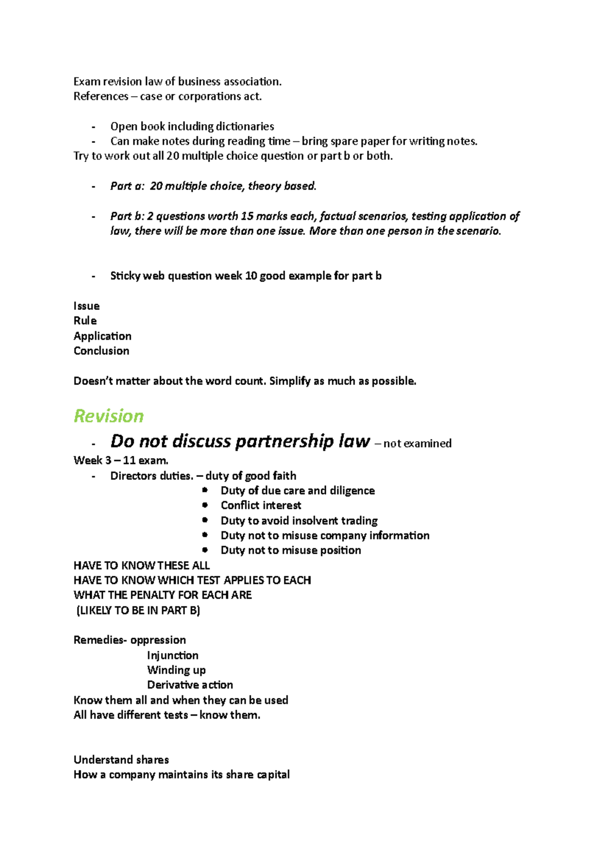 Law of business association revision - Exam revision law of business ...
