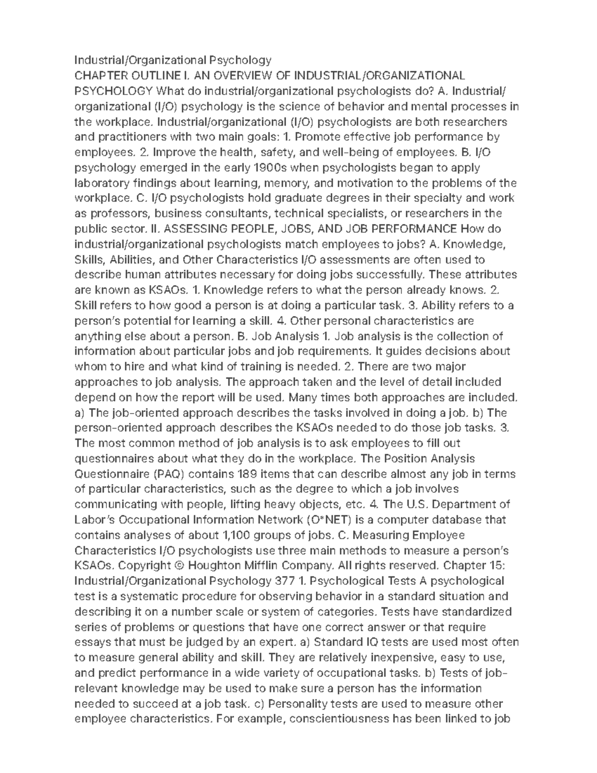 Industrial:Organizational Psychology - Industrial/Organizational ...