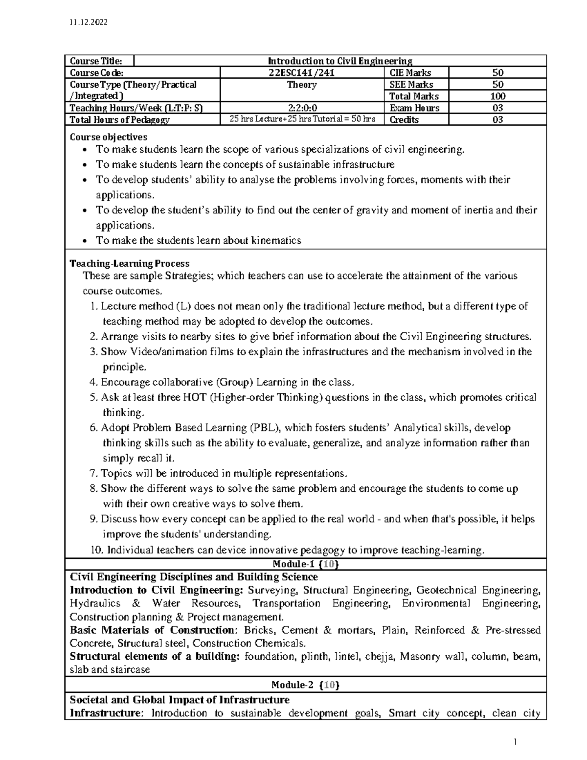 Civil Syllabus - 210 - Course Title: Introduction to Civil Engineering ...