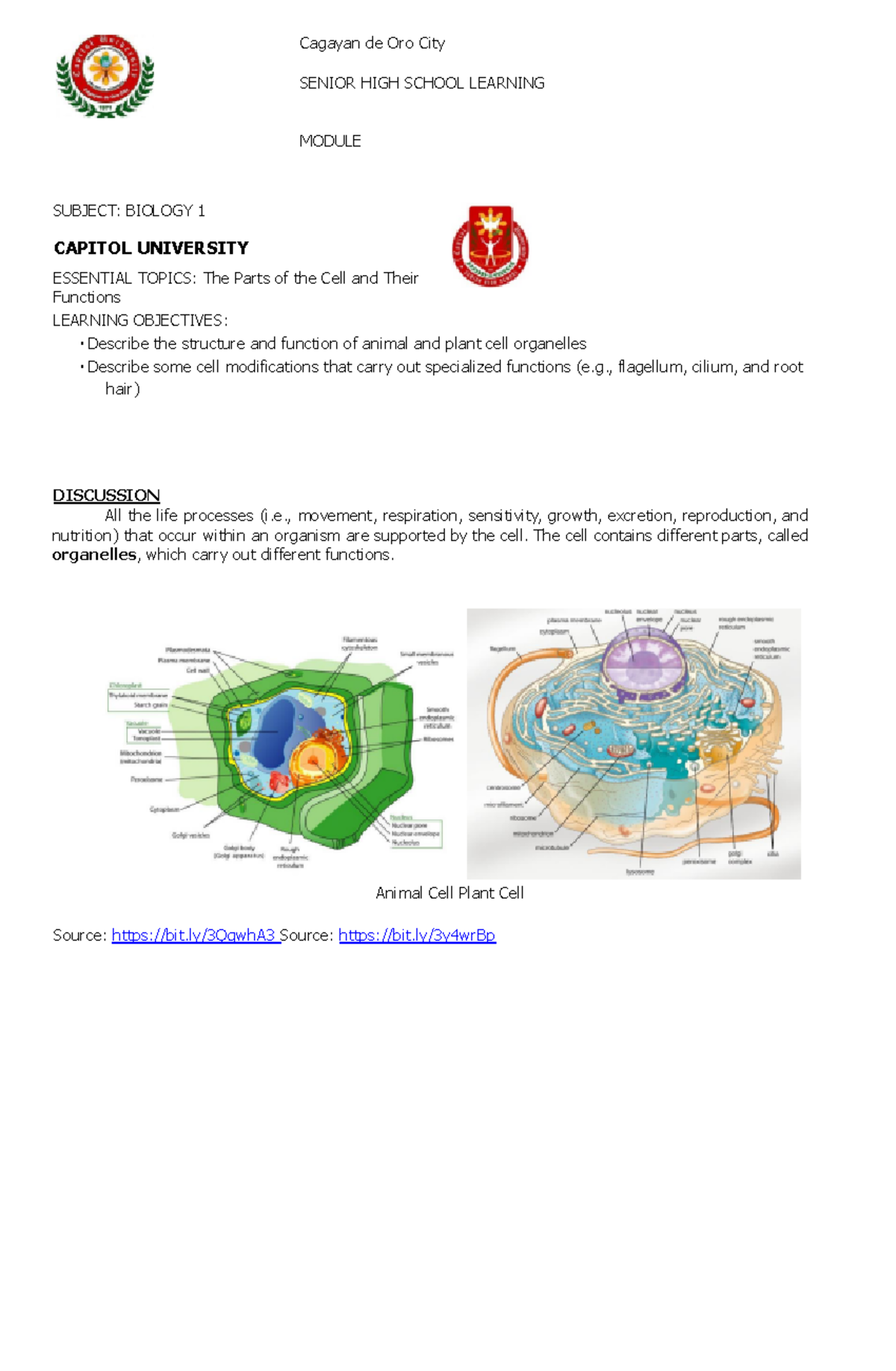Module BIOLOGY WEEK2 - SUBJECT: BIOLOGY 1 CAPITOL UNIVERSITY Cagayan de ...